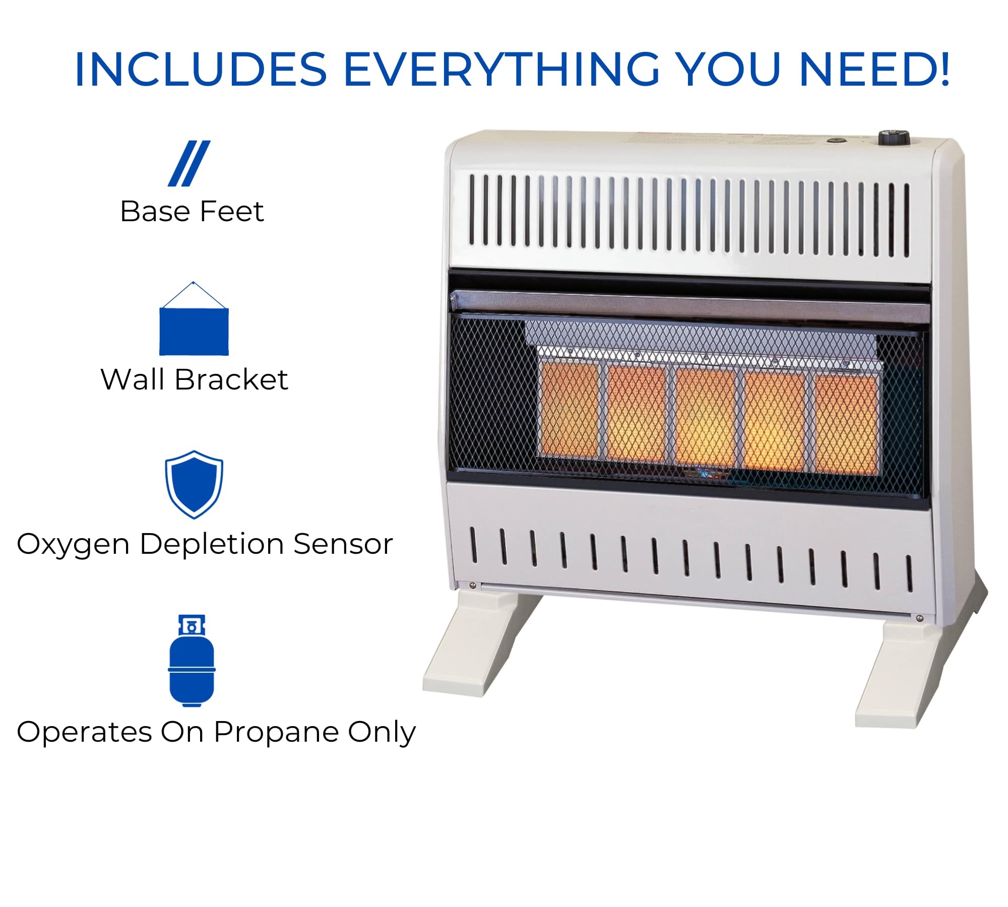 ProCom ML250TPA-B Ventless Propane Gas Infrared Space Heater with Thermostat Control for Home and Office Use, 25000 BTU, Heats Up to 1400 Sq. Ft., Includes Wall Mount and Base Feet, White