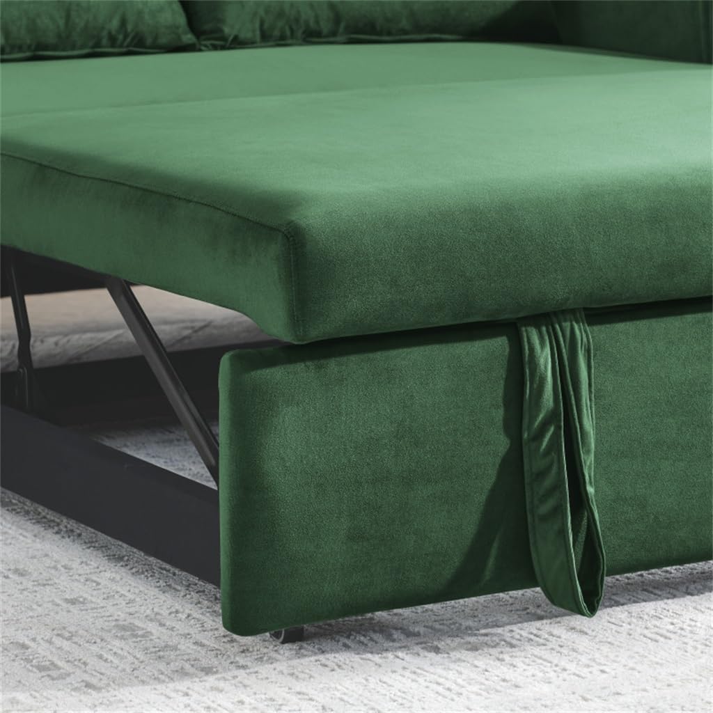 APAINI Convertible Sofa Bed with 2 Arm Pockets,Velvet Loveseat Sofa with Pull Out Bed and Living Room Adjustable Backrest