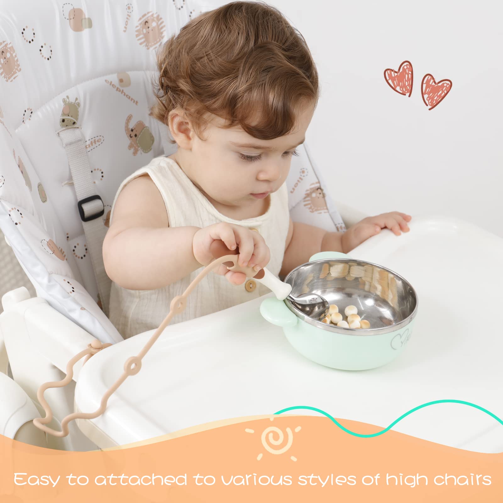 Baby Spoons Self Feeding 6 Month,SMAutoLife Toddler Utensils Holder Strap Food Grade Silicone Keep Fork and Spoon Off The Floor Great for Kids,Hook On High Chair(Orange)