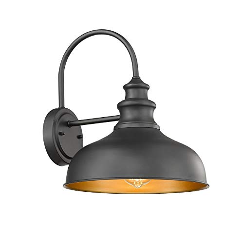 Bestshared Farmhouse Gooseneck Barn Light, Outdoor Wall Sconce, 1-Light Outdoor Black Finish Lantern for Porch with Contrast Color Interior