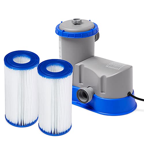 Bestway 1500 GPH Above Ground Swimming Pool Filter Pump 110-120V includes GFCI, Two Hoses, and Type III/A Replacement Filter Cartridges, 2 Pack