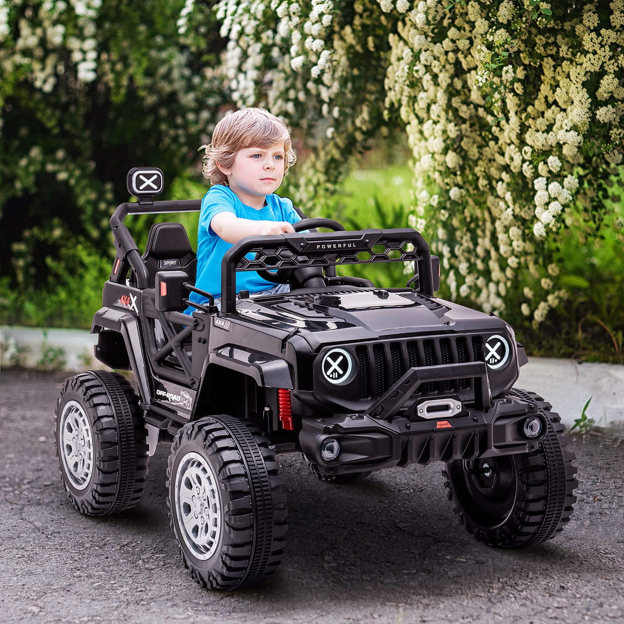 Aosom 12V Kids Ride on Car with Remote Control, Battery-Operated Ride on Toy with Spring Suspension, Led Lights, Music, Horn, 3 Speeds, USB, MP3, Black
