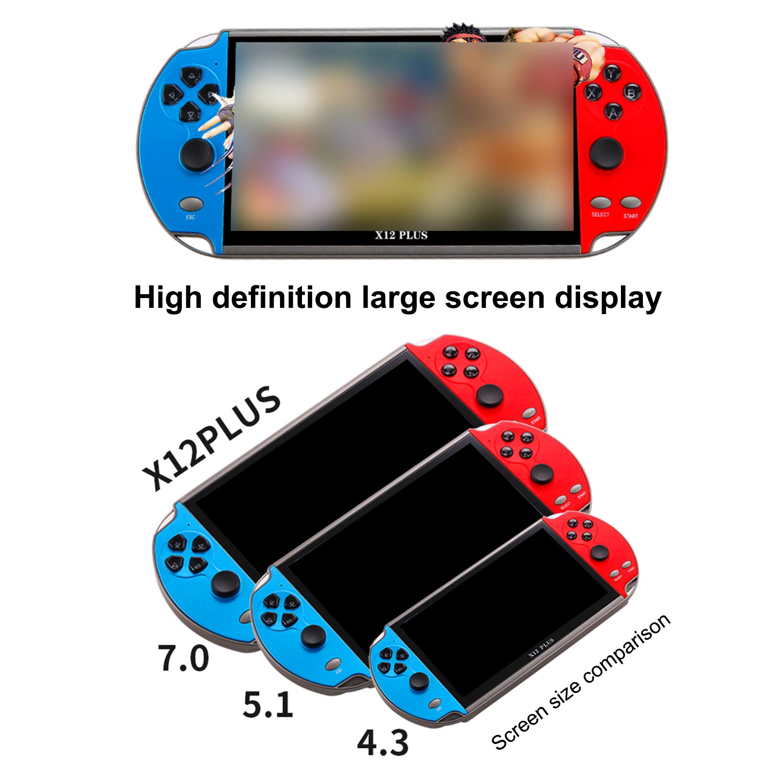 Domary X12 Plus Integrated 7 Inch Video Game Console for 1000 Games 16GB Portable Dual Joystick Game Controller Spupport AV Output TF Card Music E-book