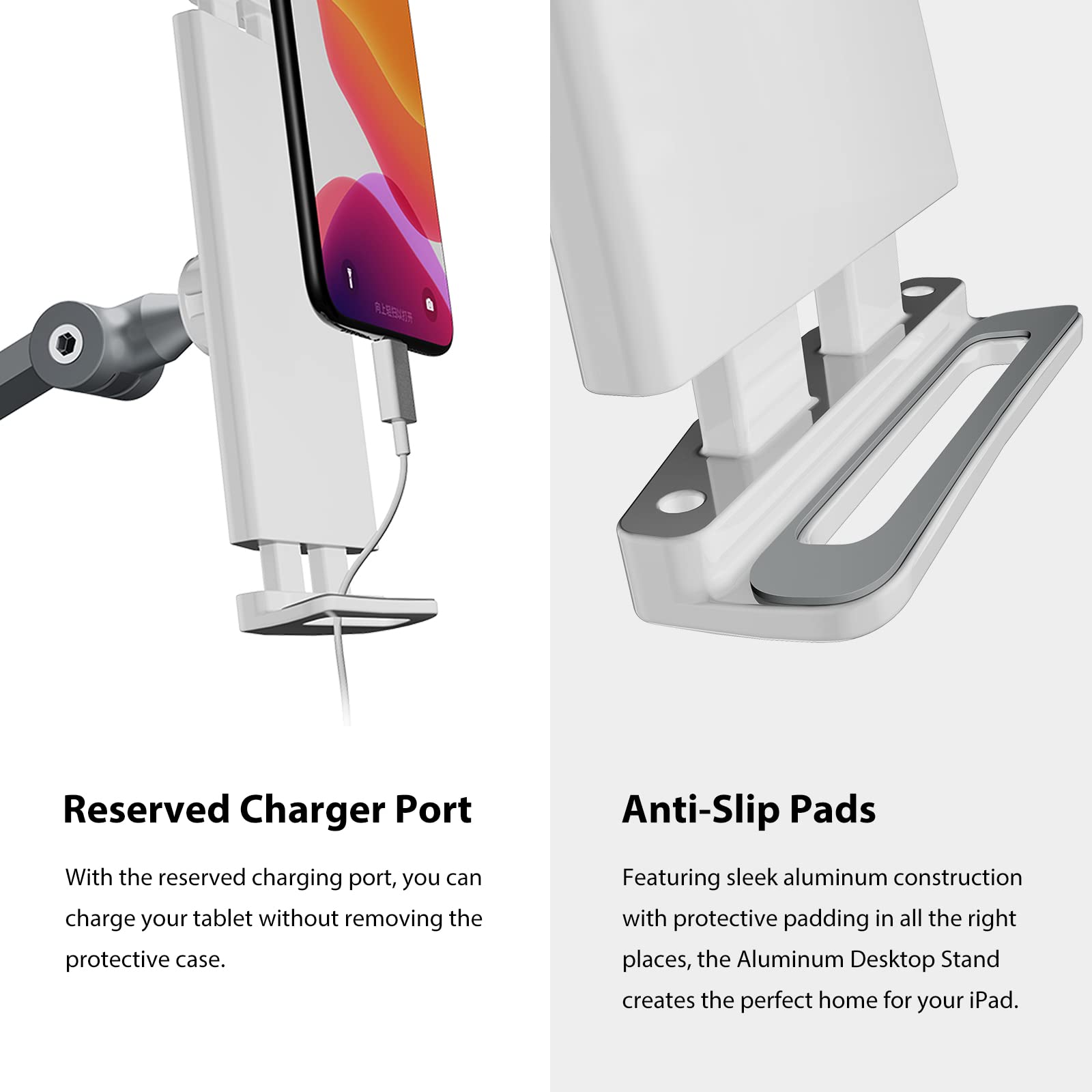 BEWISER iPad Desk Mount, Tablet Holder for Desk or Bed,Rotate 360 Degrees of Flexible, Height and Angle Adjustable, Aluminium Alloy Arm Clamp Mount Compatible with4.7-15.6" Screen (Space Gray)
