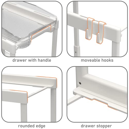 CAXXA 2 Tier Under Sink Cabinet Organizer Slide-Out Storage Drawer with Hooks for Kitchen, Bathroom,Vanity Counter (Clear)
