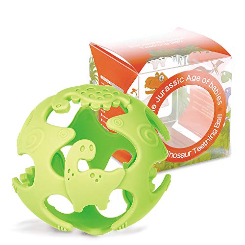 Baby Teething Toys for 3+ Months, Dinosaur Teethers for Babies, Safe Baby Teether Ball, Baby Teething Pacifier, Soft and Durable Teething Balls (Green)