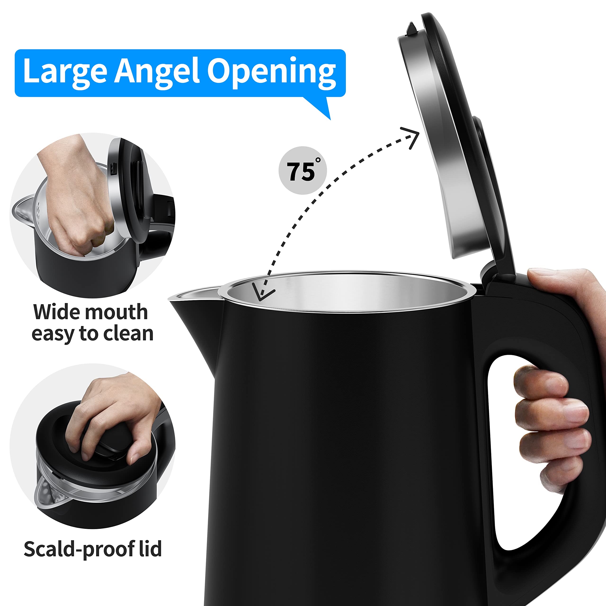 Apwche Small Electric Kettle, Portable Kettle with 304 Stainless Steel Travel Kettle 27oz/0.8L Electric Tea Kettle for Business Trip, Small Electric Kettle with Auto Shut-Off (black)