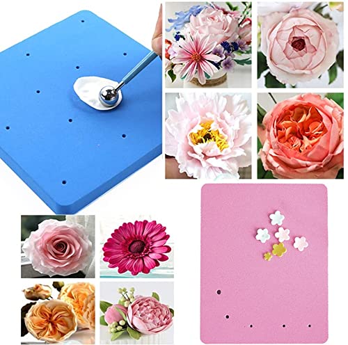 AUNMAS Fondant Foam Pad, Rectangular Fondant Cake Sponge Pad Mat with 5 Holes for Cake Decoration, DIY Paste/Sugar Flower/Gum/Chocolate/Clay Modelling Tools Drying Tray, Pink Green