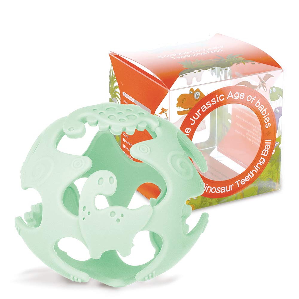 Baby Teething Toys for 3+ Months, Dinosaur Teethers for Babies, Safe Baby Teether Ball, Baby Teething Pacifier, Soft and Durable Teething Balls (Mint)
