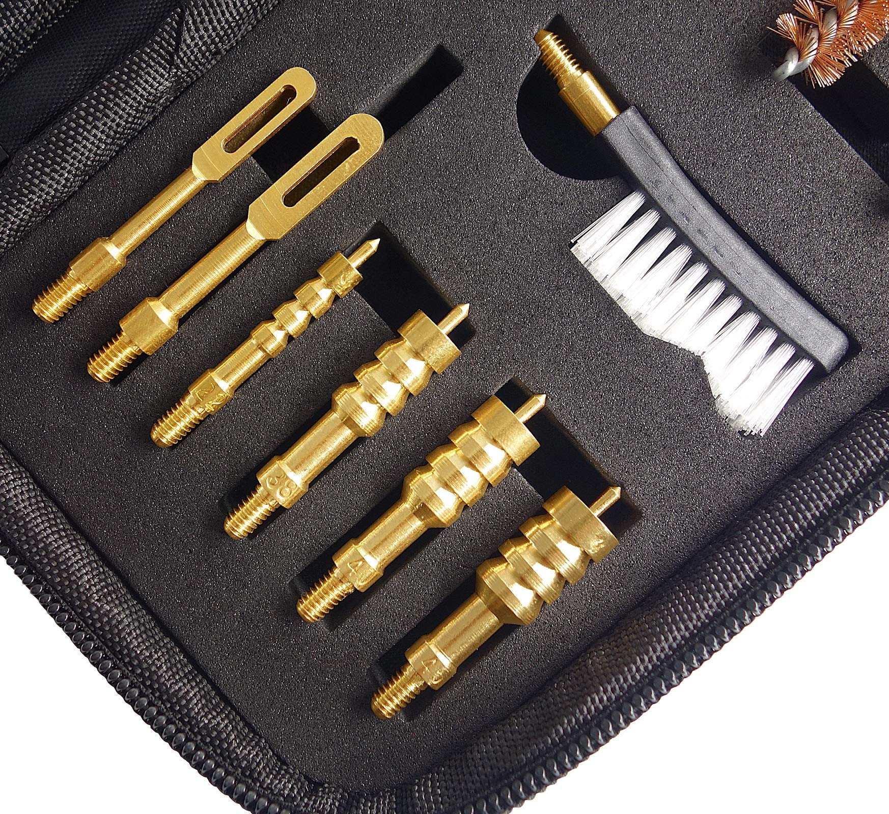 APCHYWELL 18 PCS Handgun Cleaning Kit for.22 .9mm/.357/.38/ .40 .45 Caliber Pistol with Bronze Bore Brush, Brass Jag Adapter, Empty Bottle, Nylon Brushes