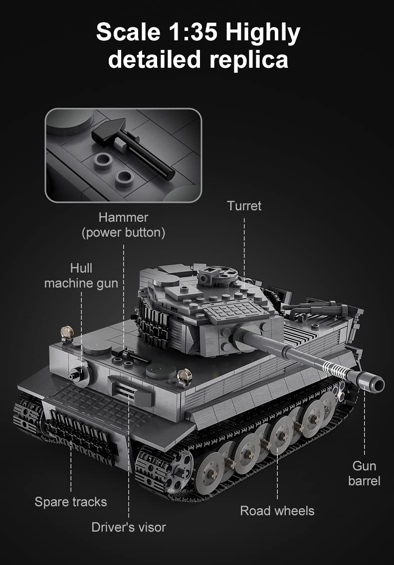 dOMOb Tiger WWII German Tank Building Kit – 2.4G Remote Control Battle Army Build Set – 1:35 RC Tank Model – CaDA Bricks Toy for 14+ Kids & Adults – 925 Building Blocks – for Boys, Hobbyist, Collector