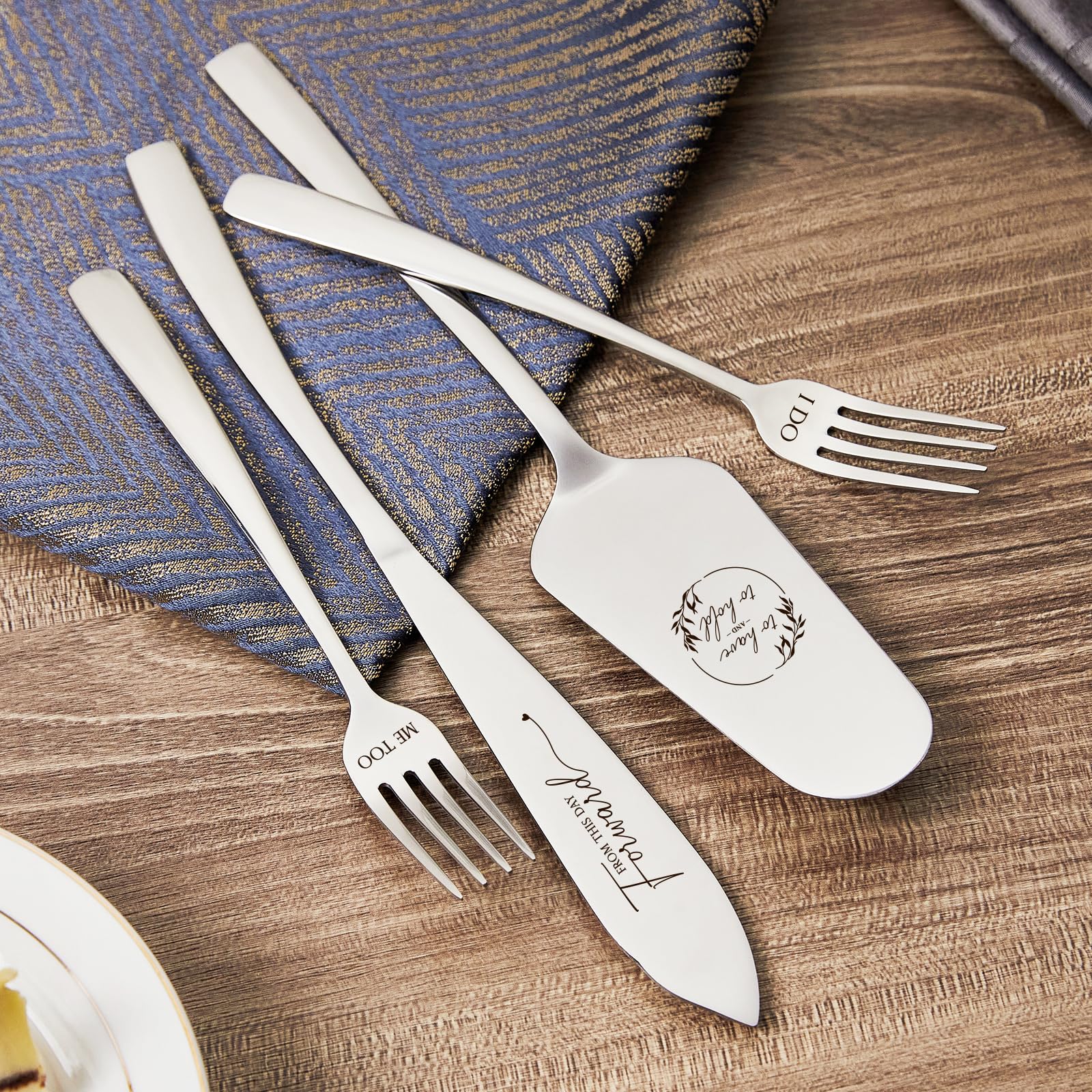 AW BRIDAL ME Too and I Do Wedding Cake Knife and Server Set with Forks, Engraved Cake Cutting Set Pie Dessert Servers Gifts for Wedding Anniversary Bridal Shower Engagement