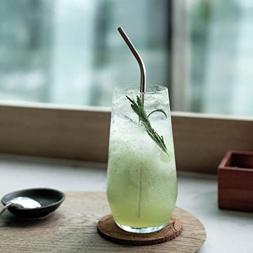 BambooMN Reusable Stainless Steel Metal Drinking Straws - 8" Bent Straws w/ 1x Cleaning Brush - 6 Pack
