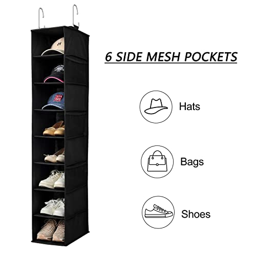 Berdeng Hanging Shoe Organizer for Closet with Side Mesh Pockets,Hat Racks for Baseball Caps,Shoe and Hat Holder & Storage,8-Shelf,Black,1 pack