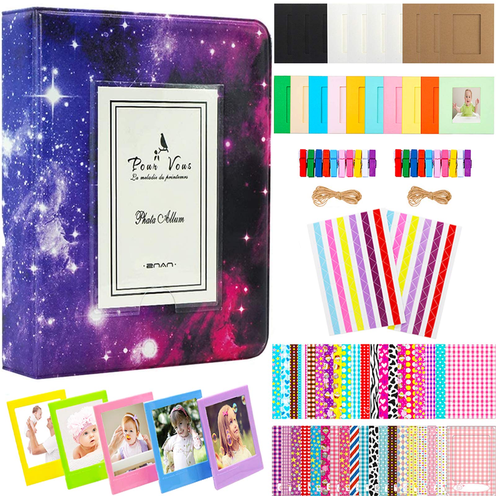 BigTrend 2x3 Inch Photo Paper Film Album Set for Fujifilm Instax Mini Camera, Polaroid Snap, Z2300, SocialMatic Instant Cameras & Zip Instant Printer (Starry sky-4, 64 Pockets)