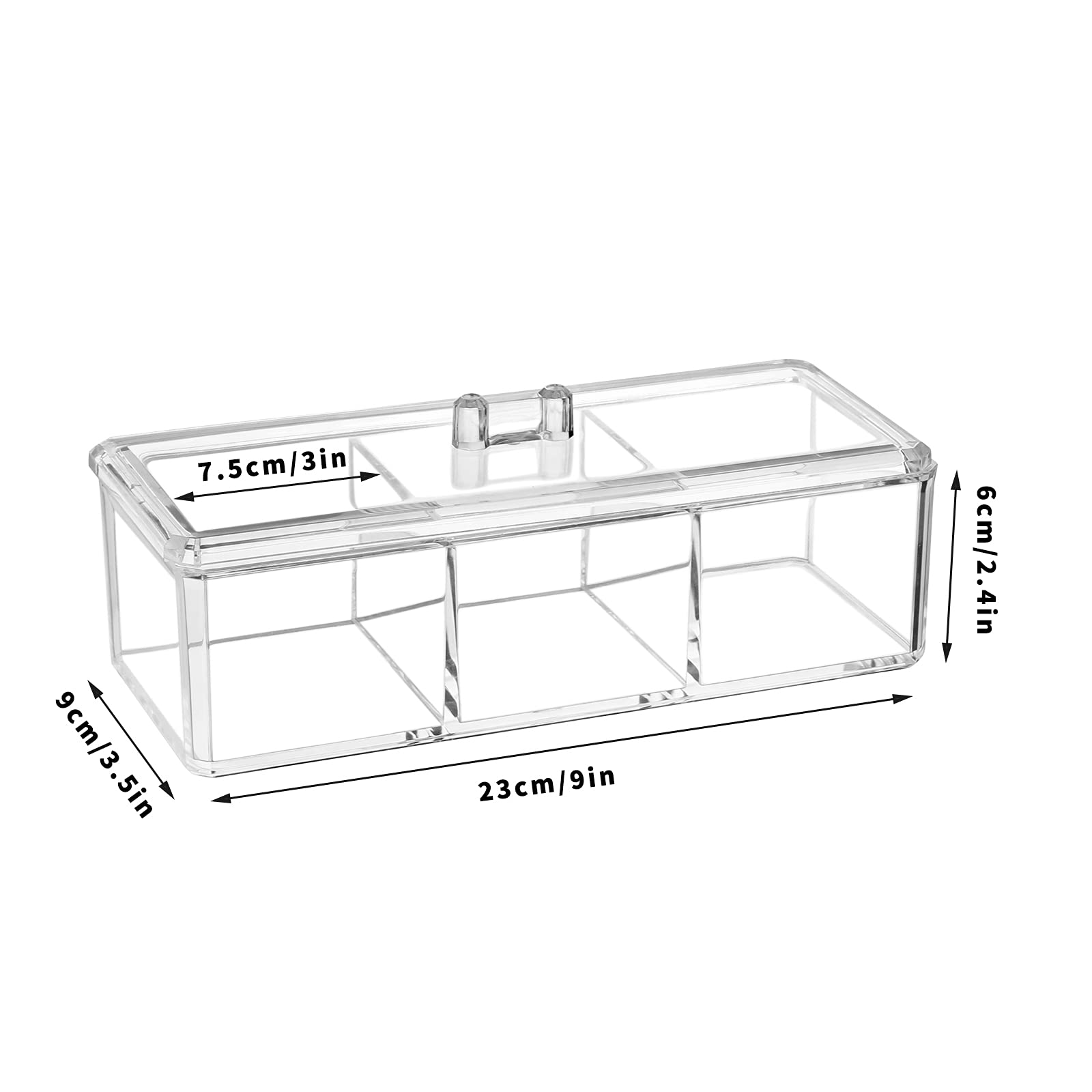dedoot Plastic Drawer Organizer, Clear Acrylic Vanity Desk Storage and Organizer, 3 Compartment Make Up Holder with Lid Bathroom Display Storage Container for Jewelry, Small Items, 9.17x3.7X3.46 Inch