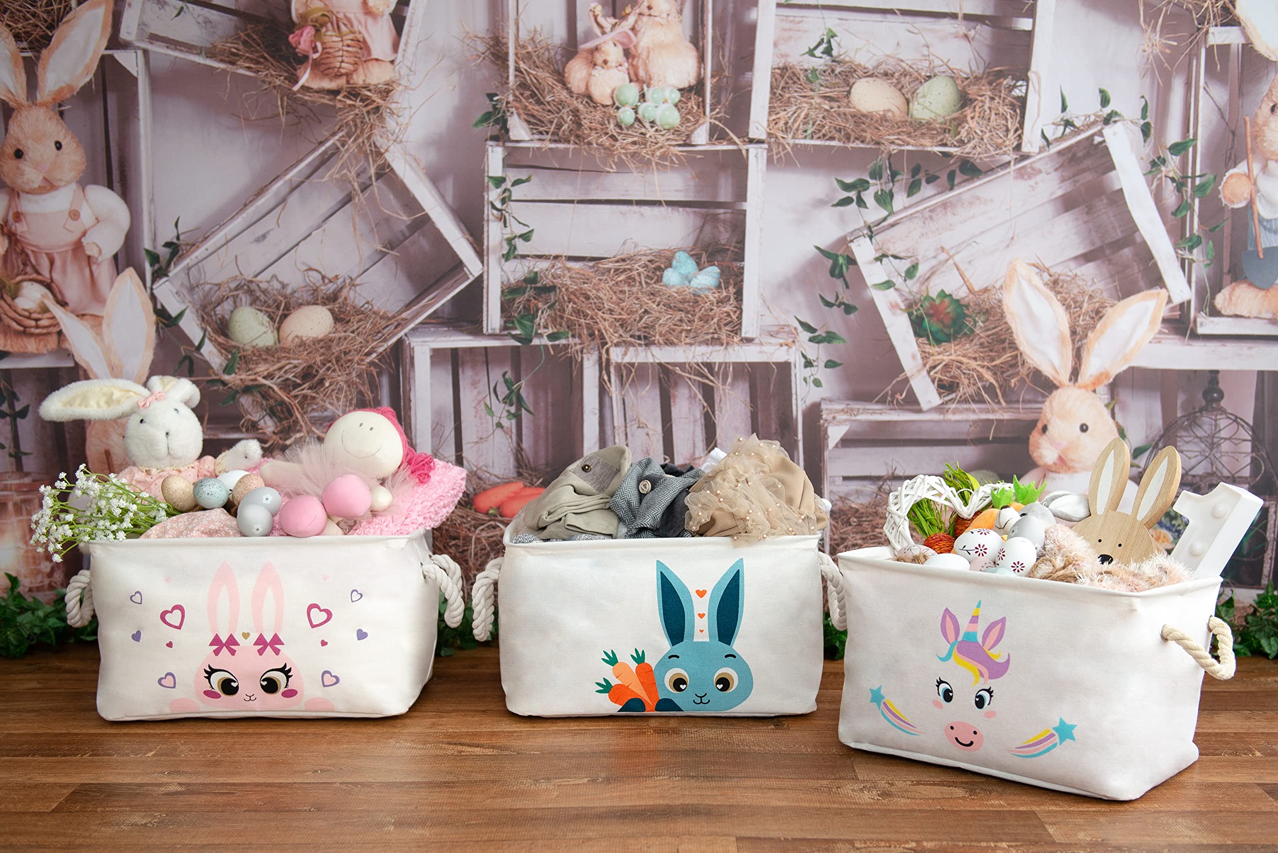 Kazulo Pink Bunny Easter Basket For kids, Rectangle Rabbit Basket, Easter Basket for Girls, Egg Hunt Bag For Boys and Girls,, Kids Easter Basket, Bunny Basket (Pink Bunny)