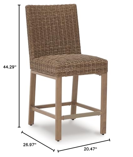 Signature Design by Ashley Walton Bridge Casual Weather Resistant Armless Cushioned Indoor/Outdoor Bar Stool with Cushioned Seat, Set of 2, Light Brown