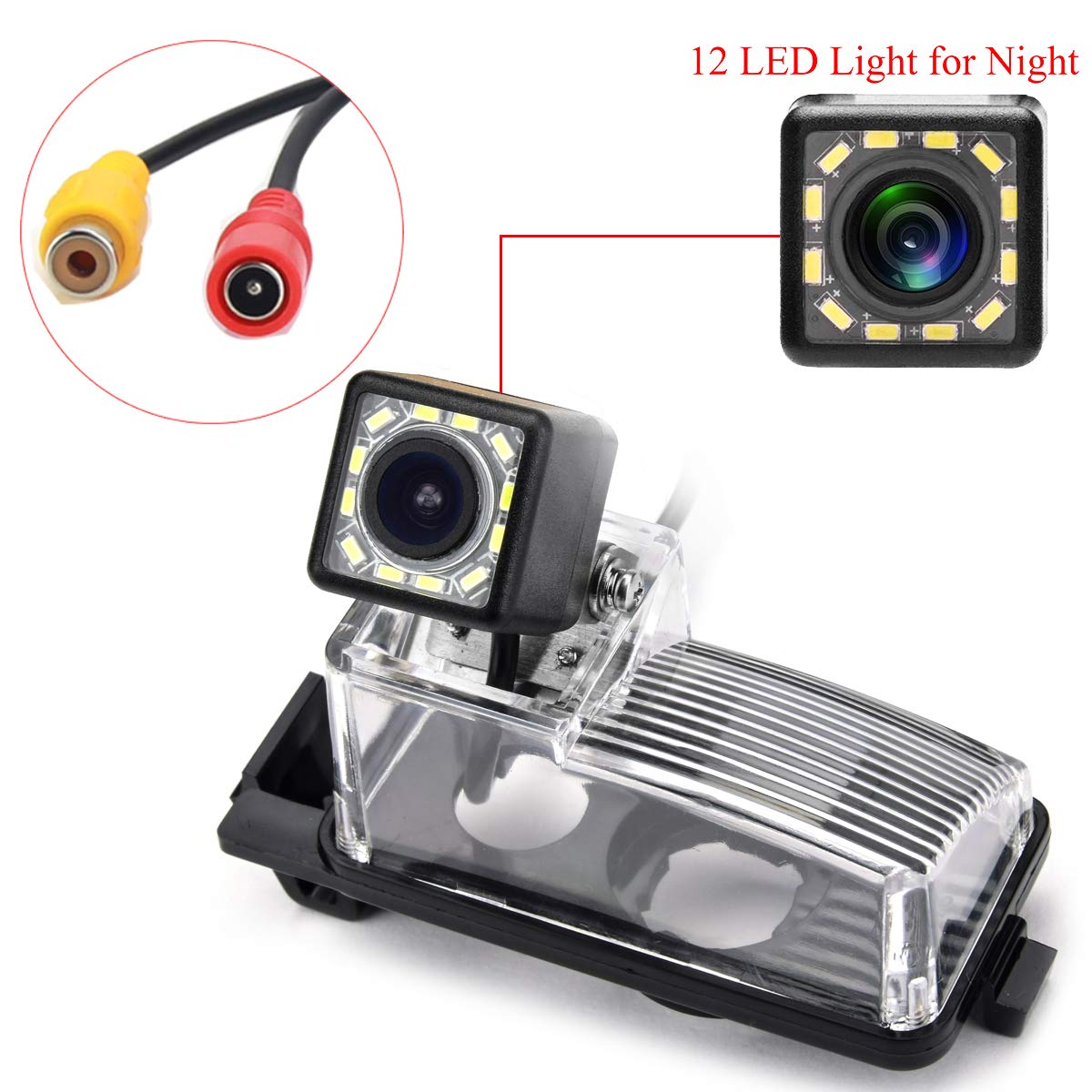 aSATAH 12 LED Adjustable Angle Car Rear View Camera for Nissan Tiida/Versa Hatchback/Grand Livina/Pulsar/Fairlady Z & Vehicle Camera Waterproof Reversing Backup Camera (12 LED Adjustable Angle)