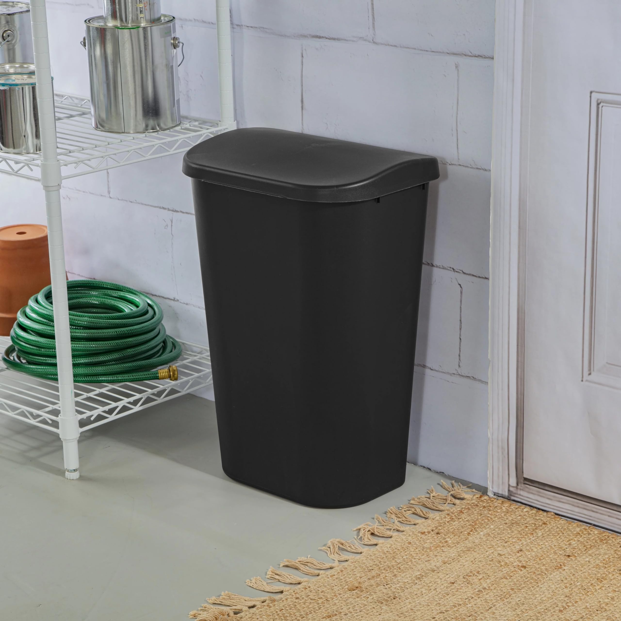 BHCHA 11.3 Gal. Lift Top Wastebasket Plastic, Black