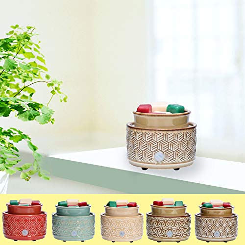 ASAWASA Ceramic 3 in 1 Wax Warmer for Wax Melts Candle Jar,Electric Wax Burner Melter(Brown Woven Pattern)