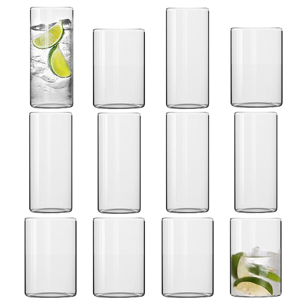 BILIHOM 12-Piece Drinking Glasses, Includes 6 Thin Highball Glasses (17oz) 6 Glass Cups (13oz),Clear Glass Tumbler For Water, Juice, Beer, Drinks, and Cocktails and Mixed Drinks