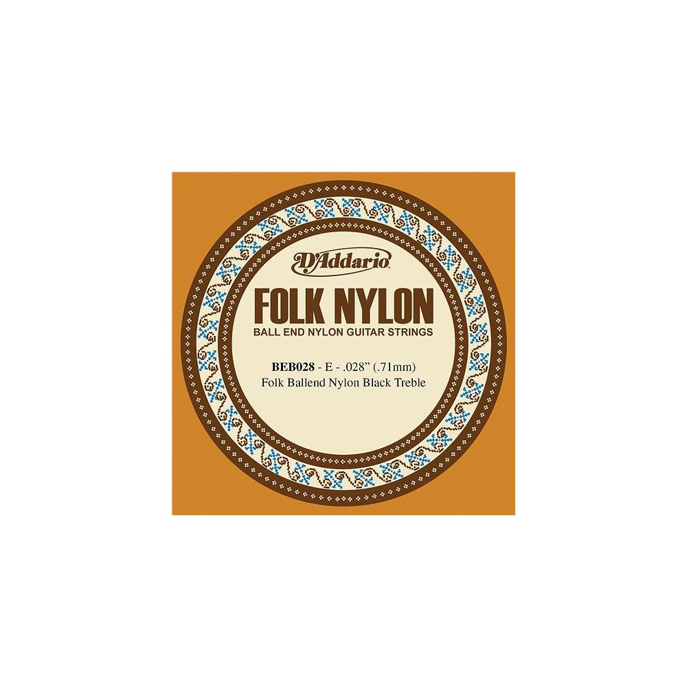 D'Addario BEB028 Folk Nylon Guitar Single String, Black Nylon, Ball End, .028