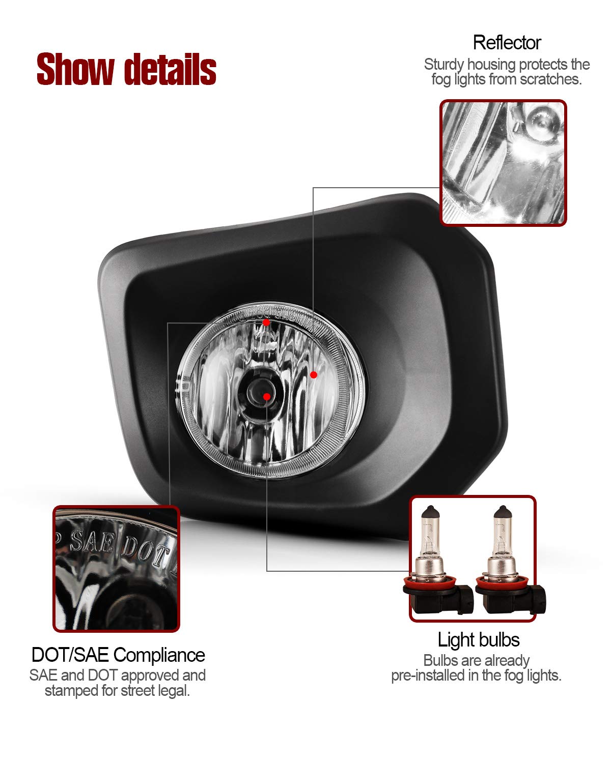 AUTOWIKI Fog Light Assembly For Toyota Tacoma 2016-2023 (Fits SR, SR5 Model Only) OEM Replacement Fog Lamps With Clear Lens 2pcs