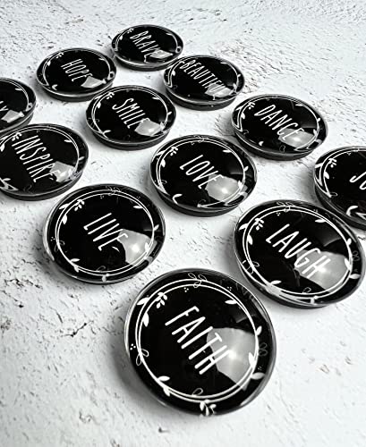 BabyPop! Newest Design Black 12 Pack Round Glass Refrigerator Magnets, Trendy Inspirational Magnet Gift Set for Fridge Cute Decorative Motivational Whiteboard Magnets for Office Locker Home & Kitchen