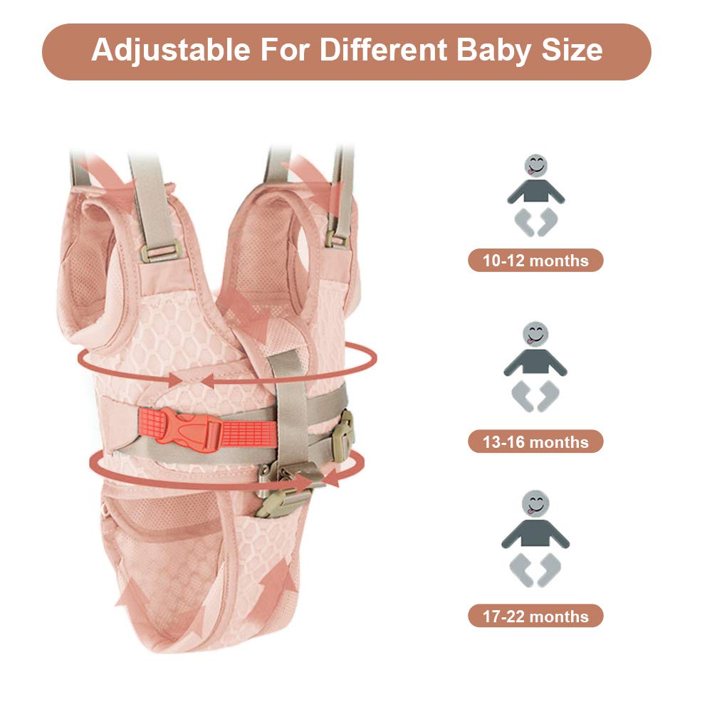 Baby Walking Harness, Baby Sit to Stand Learning Helper Mesh Breathable Adjustable with Detachable Crotch Safety Hand-held Assistant Lifting & Pulling for Toddlers Infant Kids (Pink)