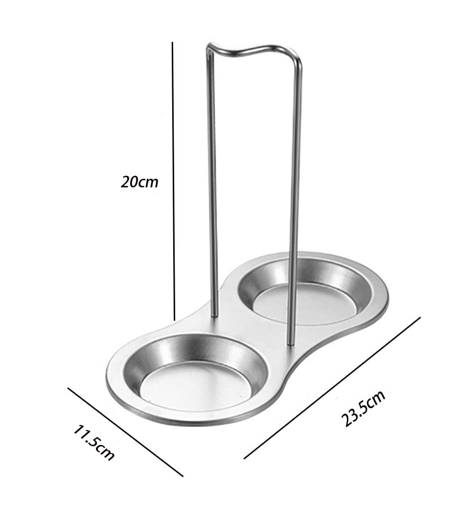 Anller Stainless Steel Standing Spoon Rest with two resting Dishes, Double Spoon Racks, Upright Ladle Holder, Silver