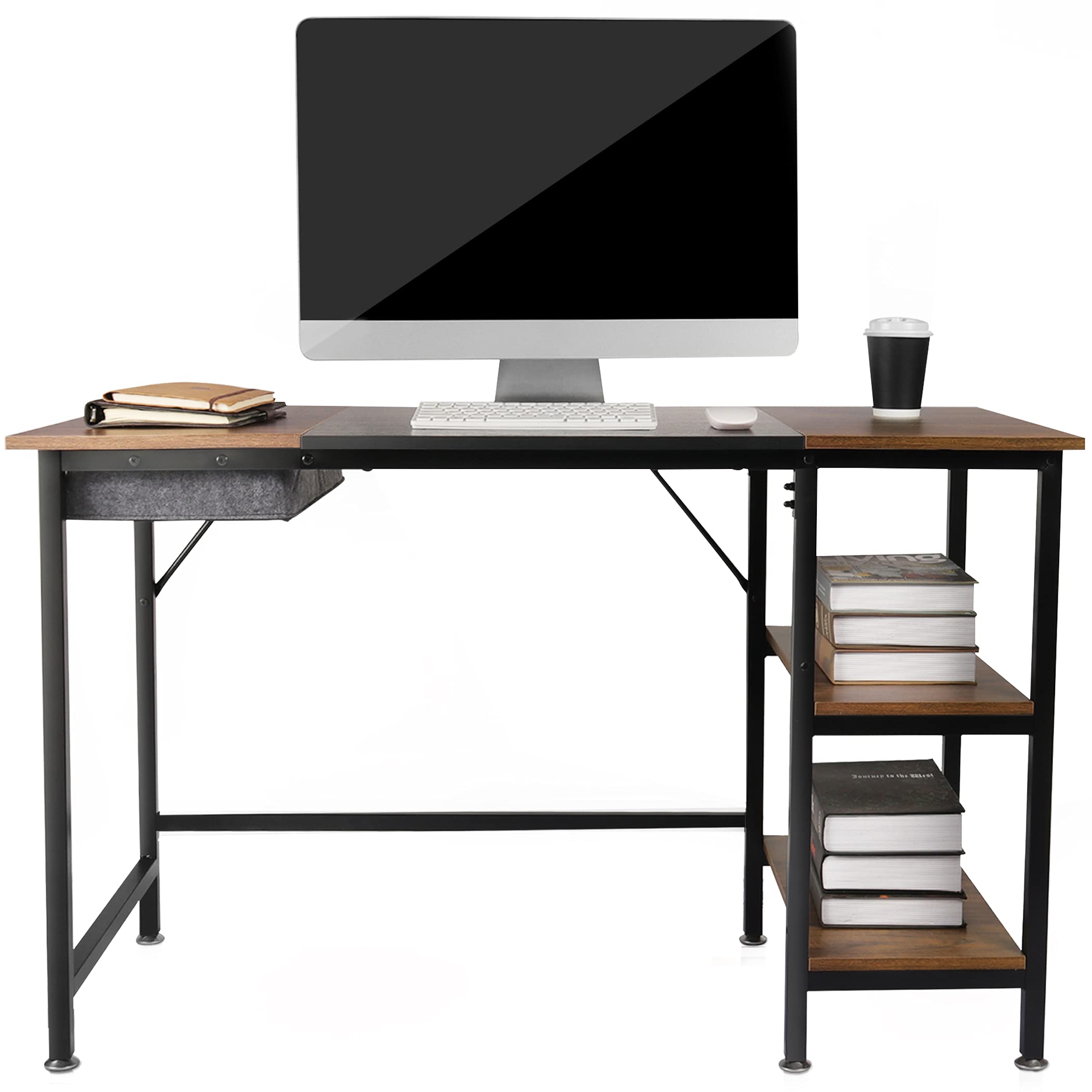Becko US 47 Inch Computer Desk Small Computer Desk Home Office Desk with Storage Shelves Writing Study Desk Writing Workstation Desk (Industrial/Rustic Brown)