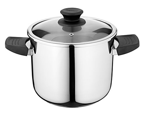 BergHOFF Essentials 18/10 Stainless Steel Set of 4pc Pressure Cooker Glass Cover 7.4 qt. & 4.2 qt. Silver Vita Stay-cool Handle Induction Cooktop Marked Measurement Quick-release