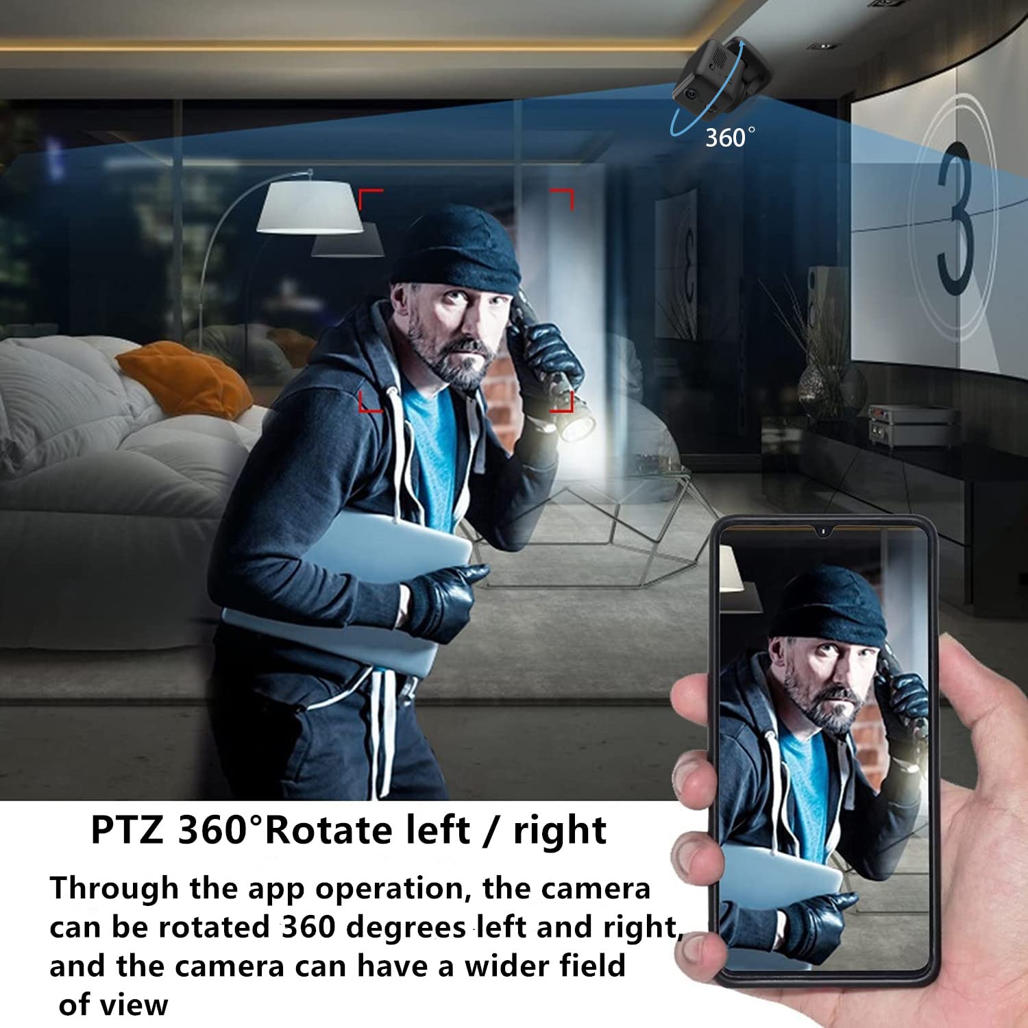 Mini Hidden Camera - Spy Camera PTZ 360° Rotate Left/Right - WiFi HD 1080P Camera PIR 50-Days Standby/Low Power Consumption Motion Detection Video Recorder Night Vision Security Small Cam