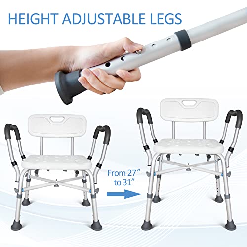 Bath Chair with Arms, Medical Shower Seat, Bariatric Bath Stool Safety Shower Bench with Reinforced Crossing bar for Elderly, Adults, Disabled
