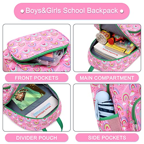 BUG Toddler Kids Backpack For Girls Boys, Cute Small Backpacks for Preschool and Kindergarten with Adjustable Padded Shoulder Straps, Pink Rainbow
