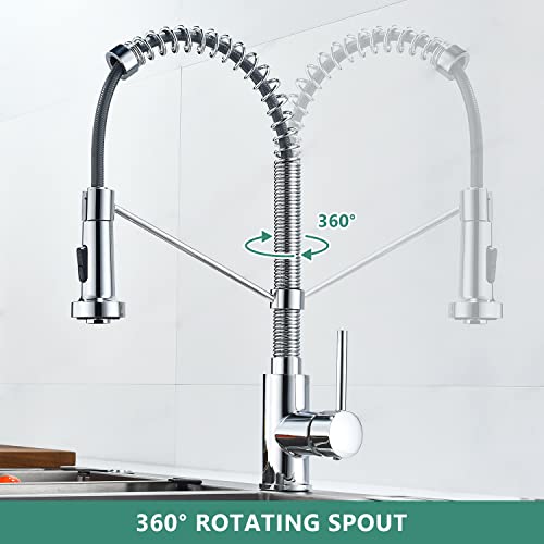 Baydow Single Hole Kitchen Sink Faucet with Pull Out/Down Sprayer, High Arc Stainless Steel Single Handle,Chrome Finish