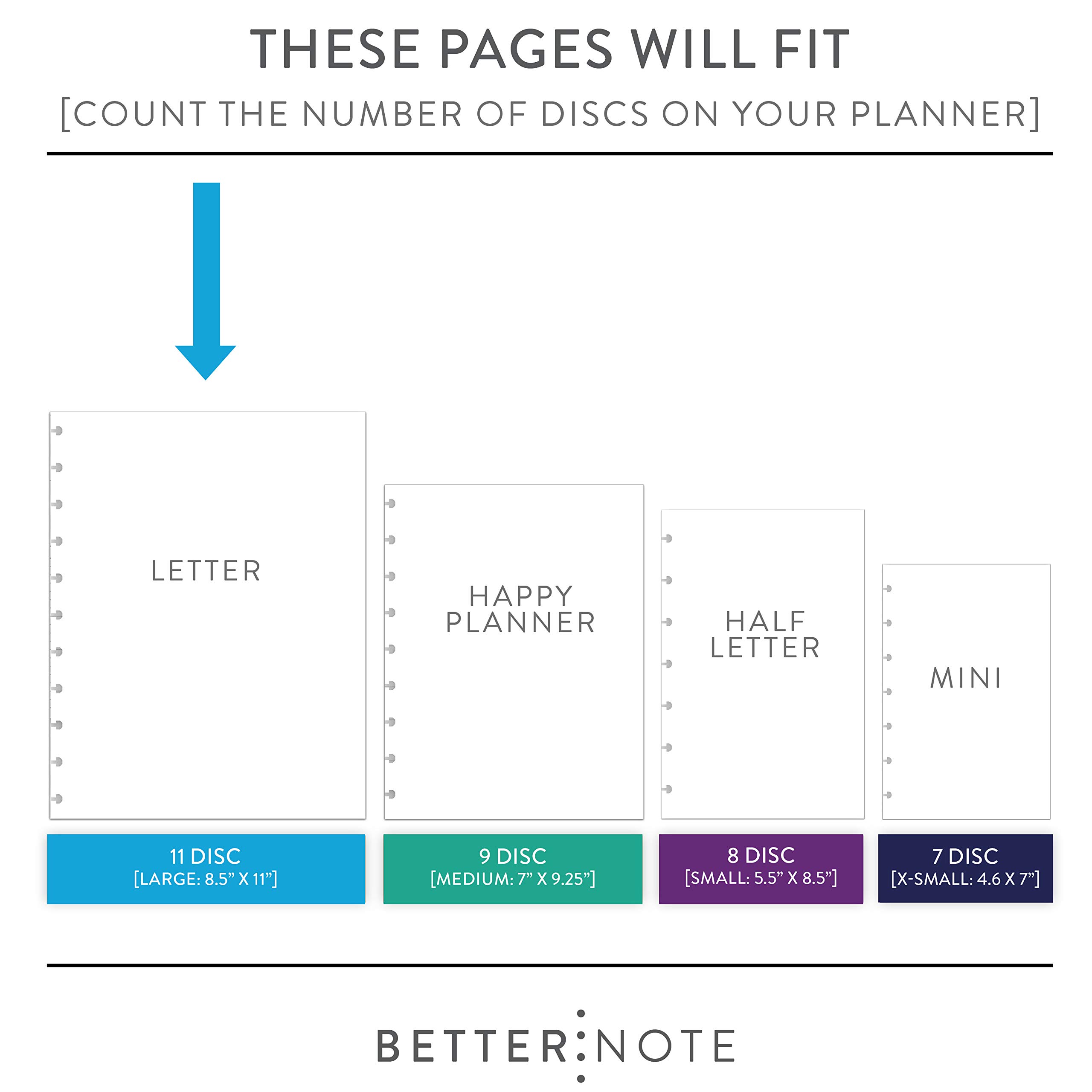 BetterNote 2024 HORIZONTAL Calendar Refill for Disc Notebook, Fits Levenger Circa, Staples Arc Jr, TUL Office Depot, Happy Planner, InkWell Press, MAMBI, NOTIQ (Modern, 11-Disc, 8.5"x11")