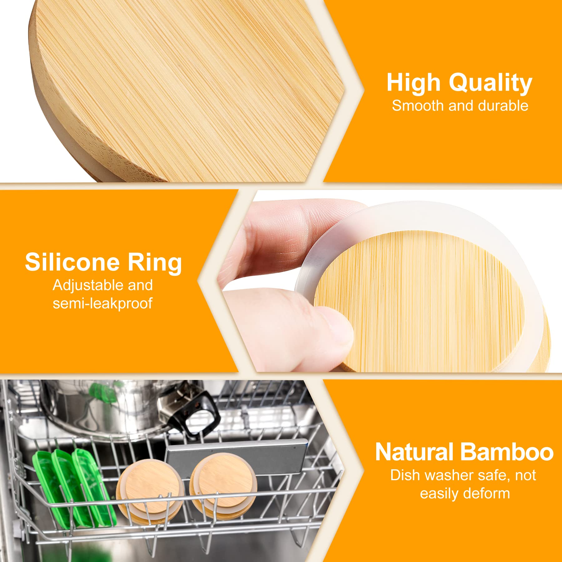 Bamboo Mason Jar Lids Regular Mouth Storage Canning Jar Lids, 6 Pack Lids with Decorative Chalkboard Labels and Pen for Regular Mouth Mason Jar