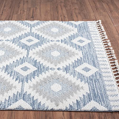 LUXE WEAVERS Ibiza Collection Blue Moroccan Geometric Area Rug 2x7