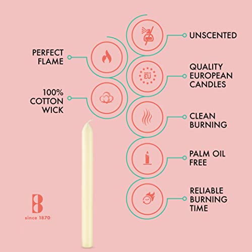 BOLSIUS 10 Count Household Ivory Dinner Candles - 9 Inches - Premium European Quality - Approx. 8 Hours Burn Time - Unscented Dripless and Smokeless, Restaurant, Wedding, Spa, and Party Candlesticks