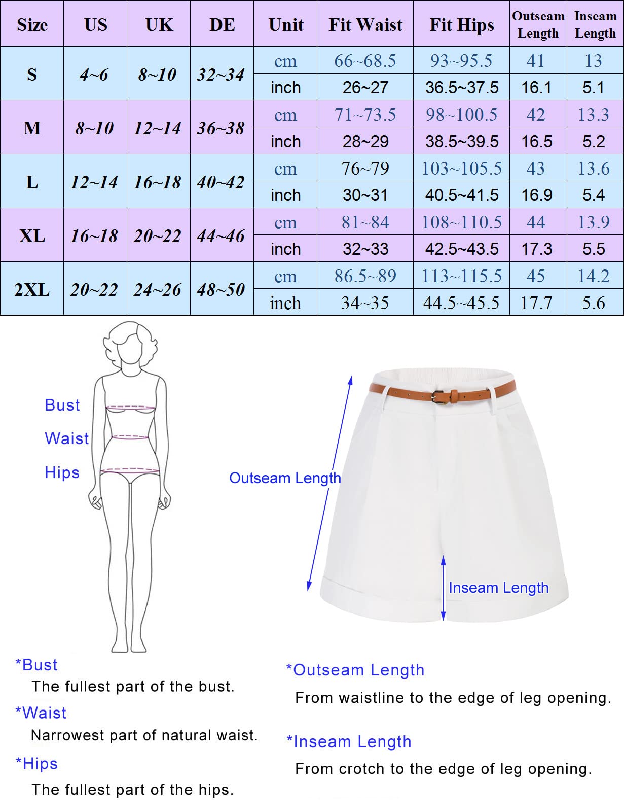 Belle Poque Women High Waisted Casual Shorts with Pockets Golf Shorts Walk Shorts (Blue Grey,XL)