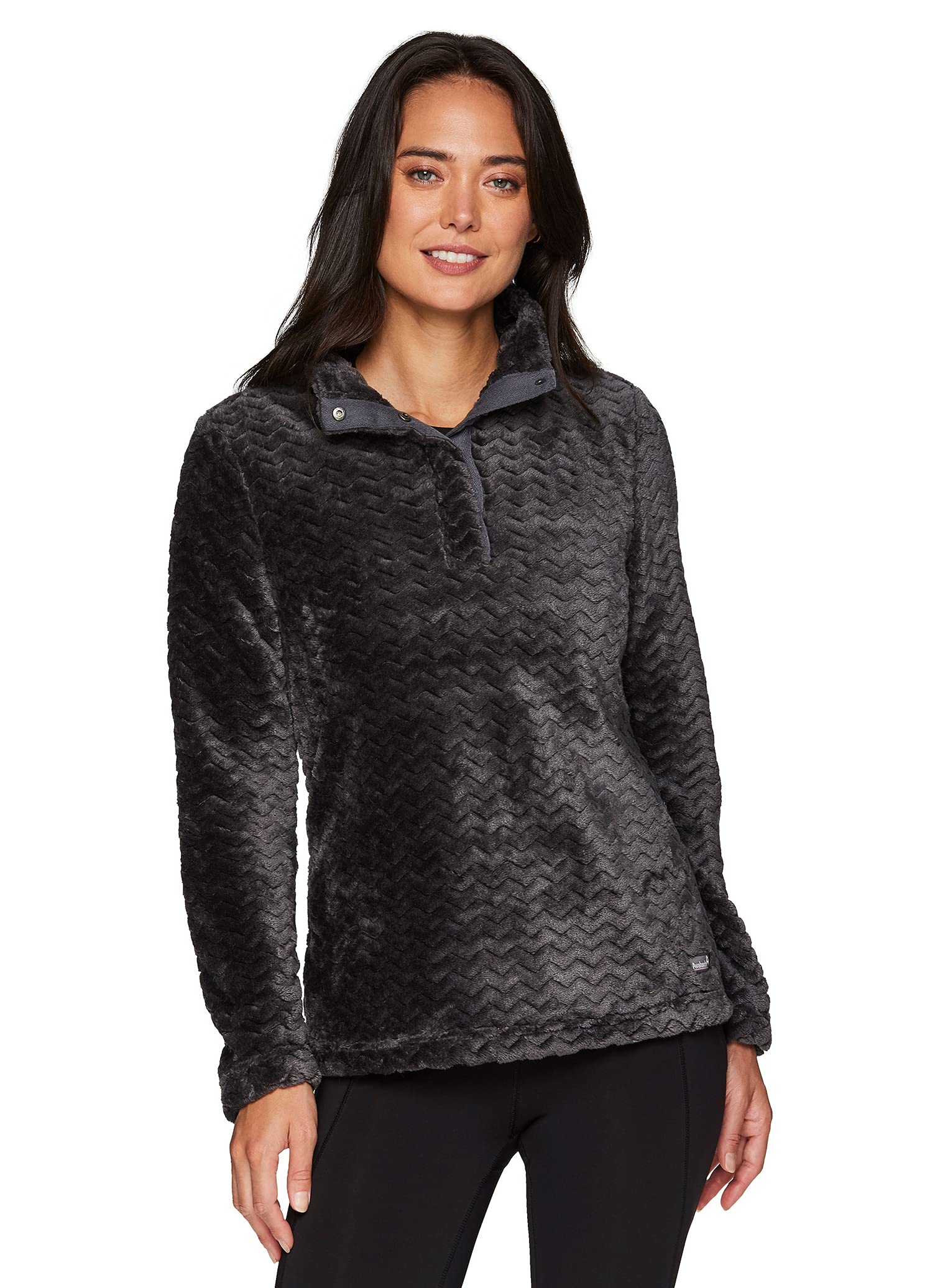 Avalanche Women's Sherpa 1/4 Snap Sweatshirt, Indoor/Outdoor Partial Snap Up Mock Neck Textured Chevron Super Soft Faux Fur Pullover Charcoal M