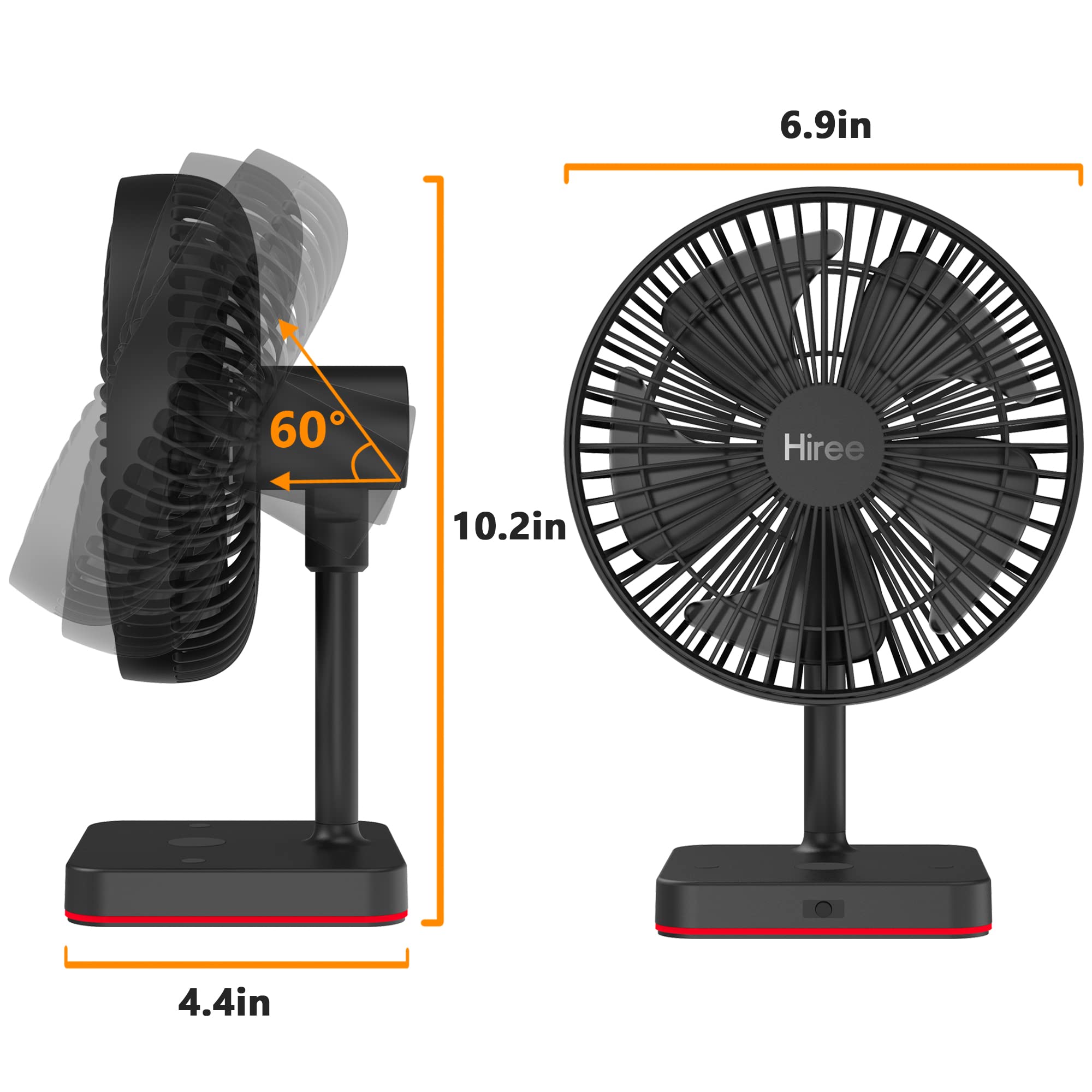 Hiree Table Fan with LED Lights, 2 Speeds Quiet Air Circulator Personal Desk Fan with 10W/7.5W Fast Charger QI Wireless Charging Pad - Suitable for Home, Bedroom, Office, Dorm