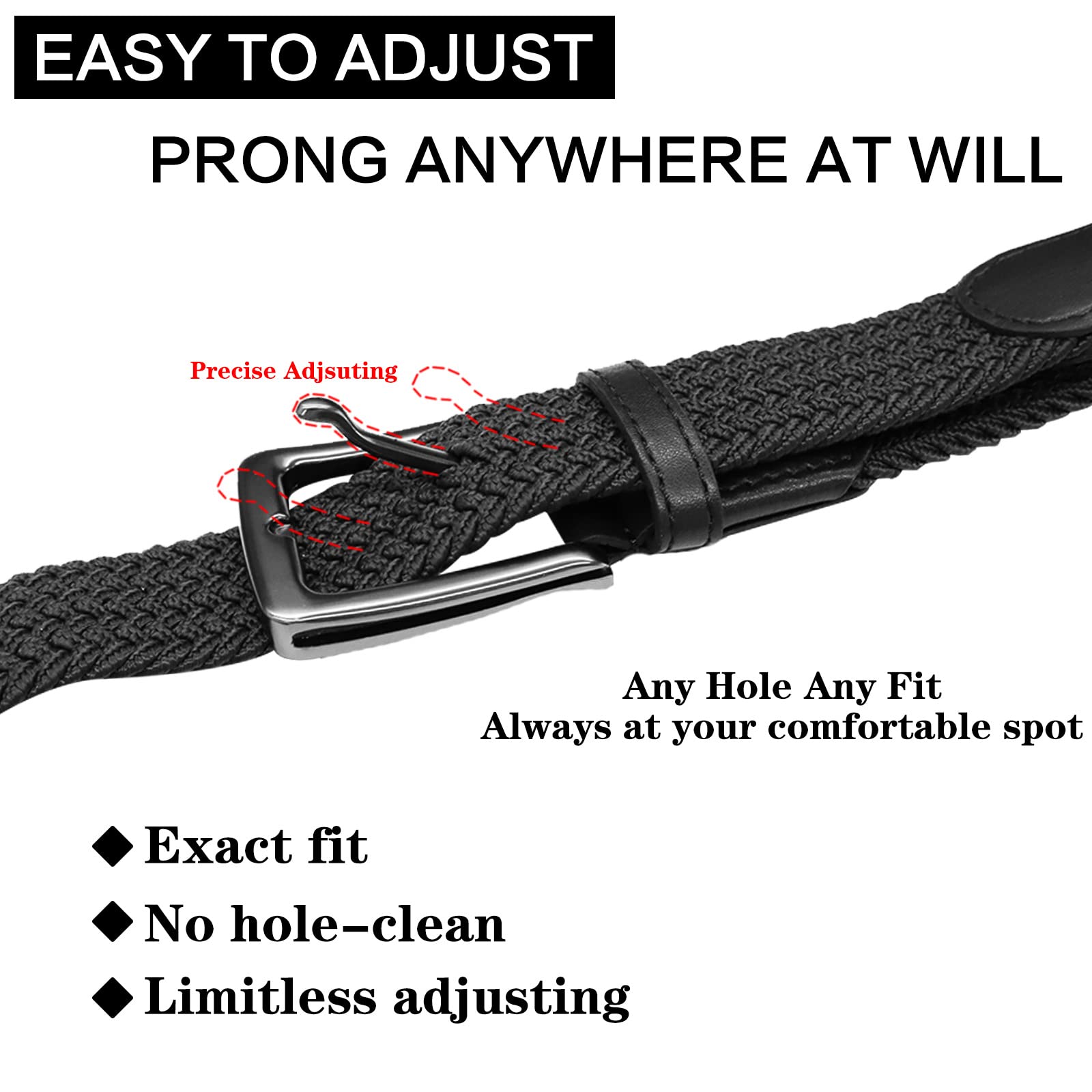 BRAMASOLE Mens Belts Casual Nylon Tactical 2 Pack Adjustable Stretch Braided Web Elastic Fabric Belt Outdoor Golf for Men Pants Jeans (Black/Grey, 32"-34" Waist Adjustable