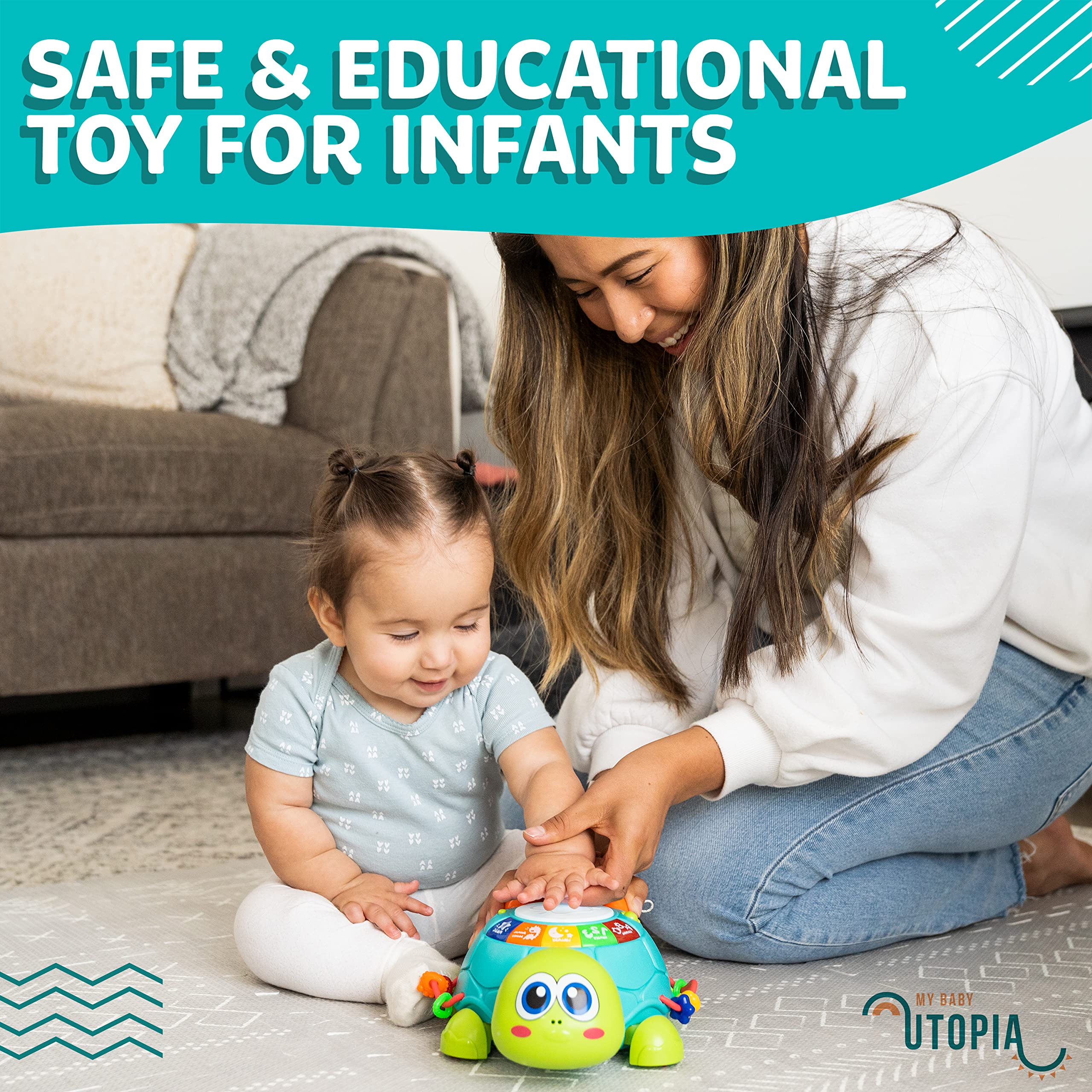 Baby Musical Turtle Toy - Crawling Toy for 6+ Month Babies - Great for Tummy Time - Develop Motor Coordination, Fine Finger Skills, and Cognitive Abilities - Lights Up and Plays Music