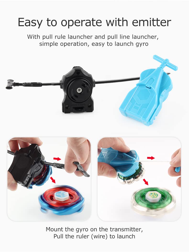 Hirynedwo Battling Tops Metal Fusion Starter Set with 4D Launcher Grip Burst Battle Set Packed in Storage Case