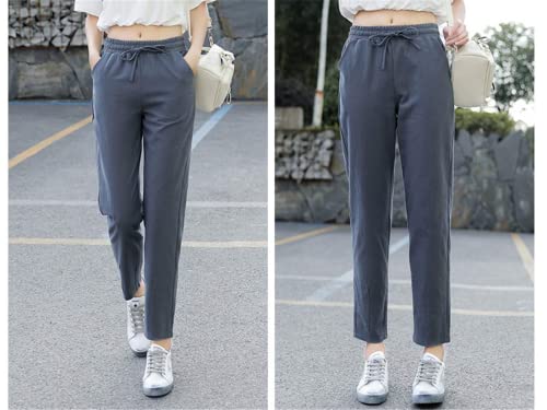 Andongnywell Womens Casual Cotton Linen Straight Leg Pants Loose Drawstring Elastic Waist Harem Pant with Pockets (Gray,Large)