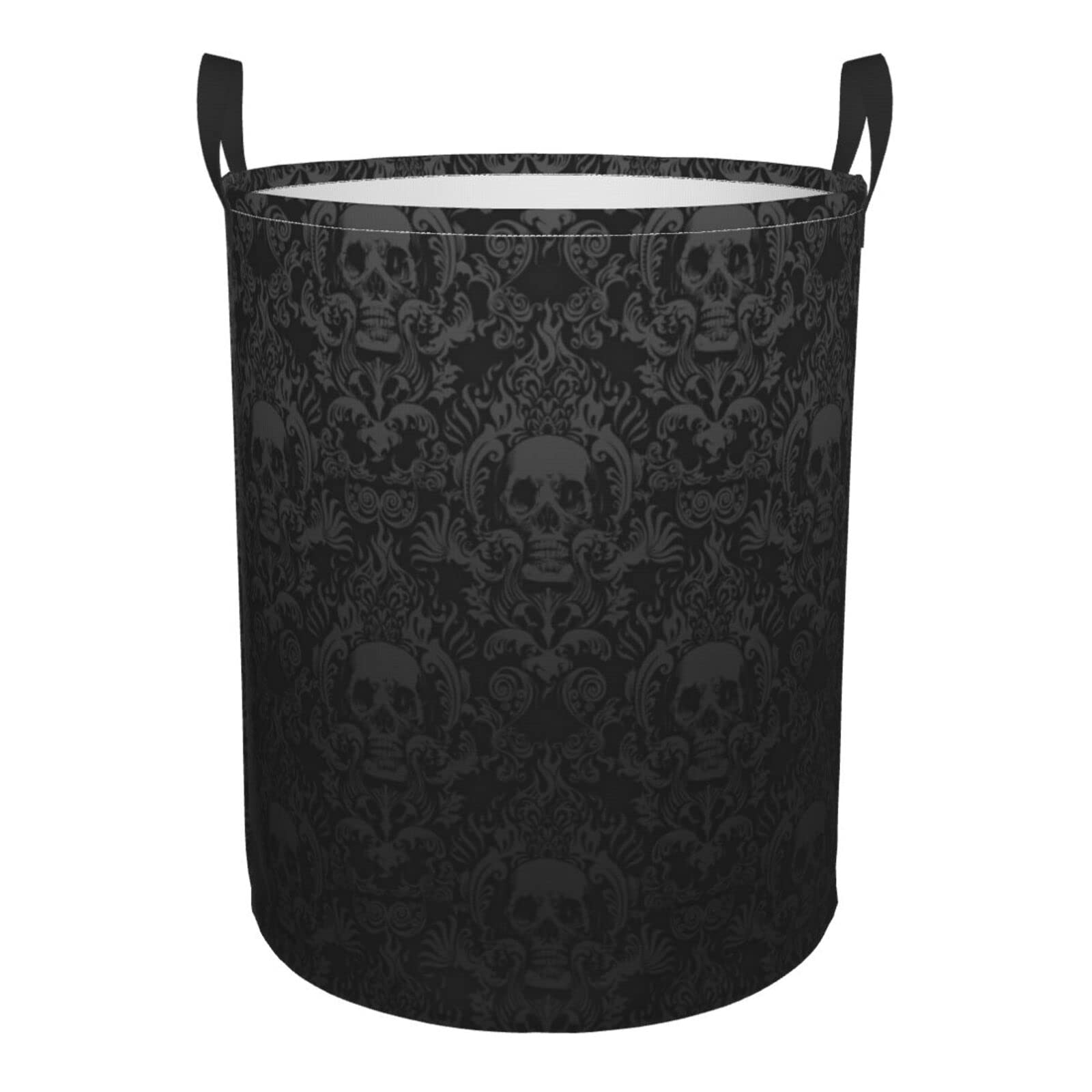 Waterproof Goth Gothic Black Skull Damask Circular Hamper Round Laundry Baskets Foldable Laundry Bags For Family/Kids/Bathroom/Bedroom/Dorm Medium