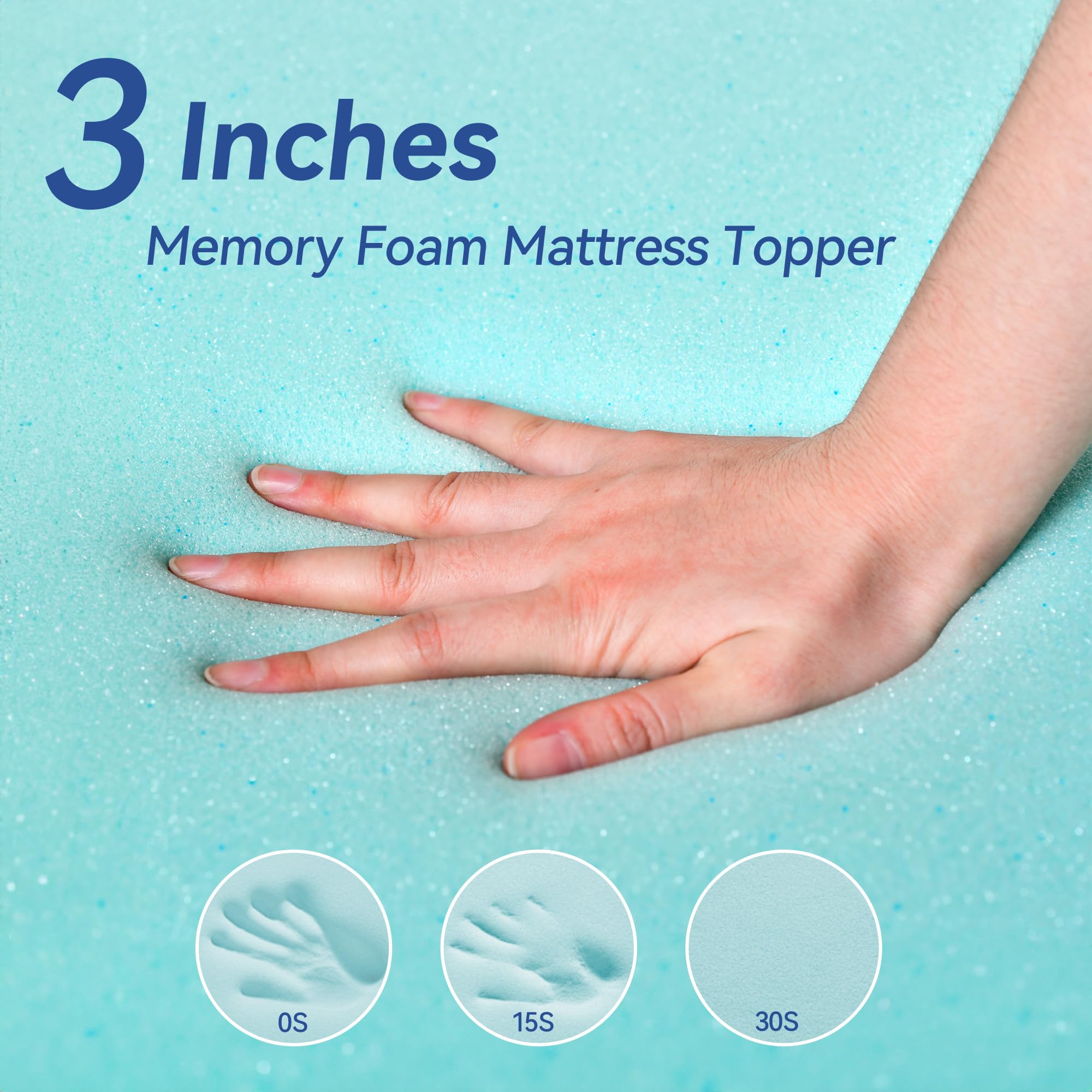 Colvay 3 Inch Gel Memory Foam Mattress Topper King Size for Back Pain, Cooling Mattress Pad Bed Topper with Removable and Washable Bamboo Cover, CertiPUR-US & Oeko-Tex Certified β White